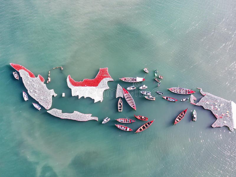 Unified Waters: Indonesia S Map with Boats Stock Photo - Image of calm ...