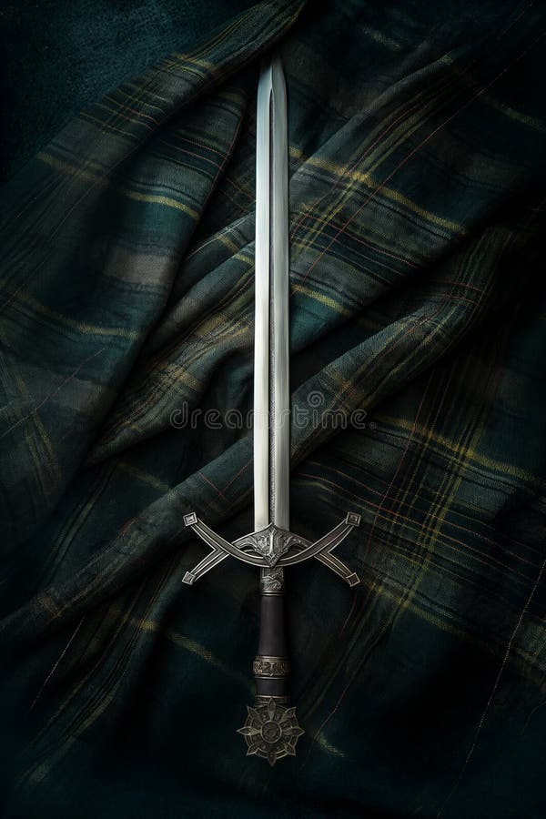 Scottish Tartan Kilt Cloth with Medieval Sword Stock Illustration ...