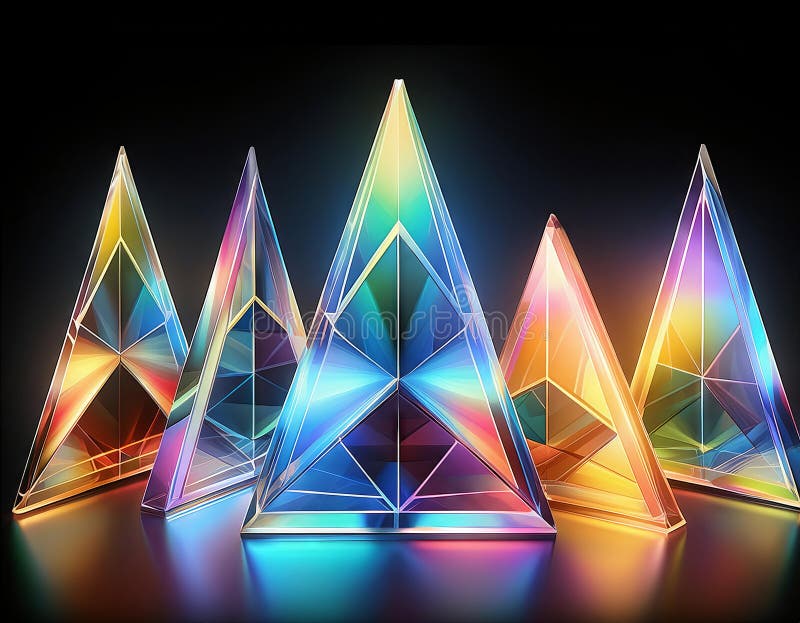 3d Render of Crystal Pyramid with Reflection on Black Background ...