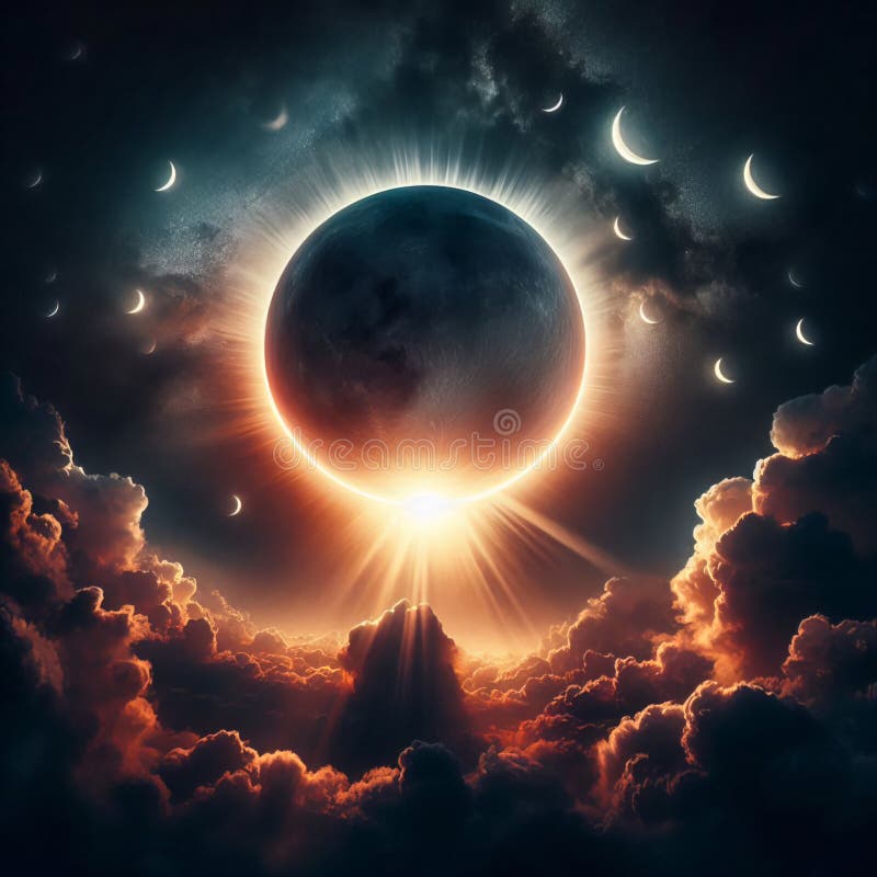 The Moon Covers the Sun in a Beautiful Solar Eclipse Stock Illustration ...