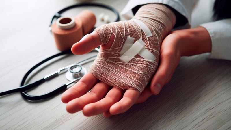 Injured Hand Bandaged, Close-up, for Medicine and Healthcare Concepts ...