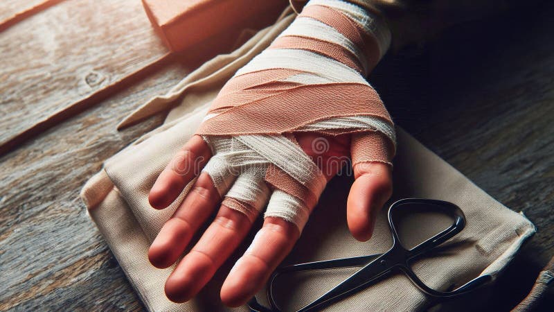 Injured Hand Bandaged, Close-up, for Medicine and Healthcare Concepts ...