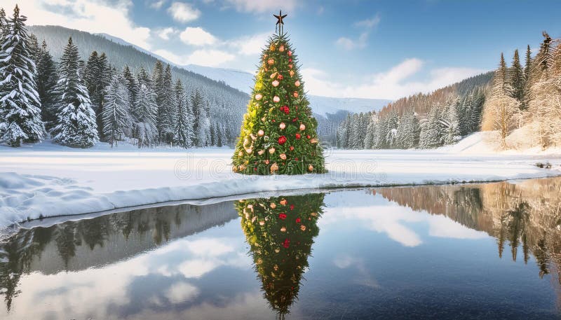 Beautifully Decorated Christmas Tree Reflects Magically in Frozen Lake ...