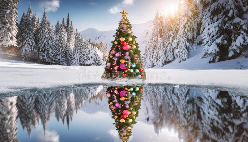 Beautifully Decorated Christmas Tree Reflects Magically in Frozen Lake ...