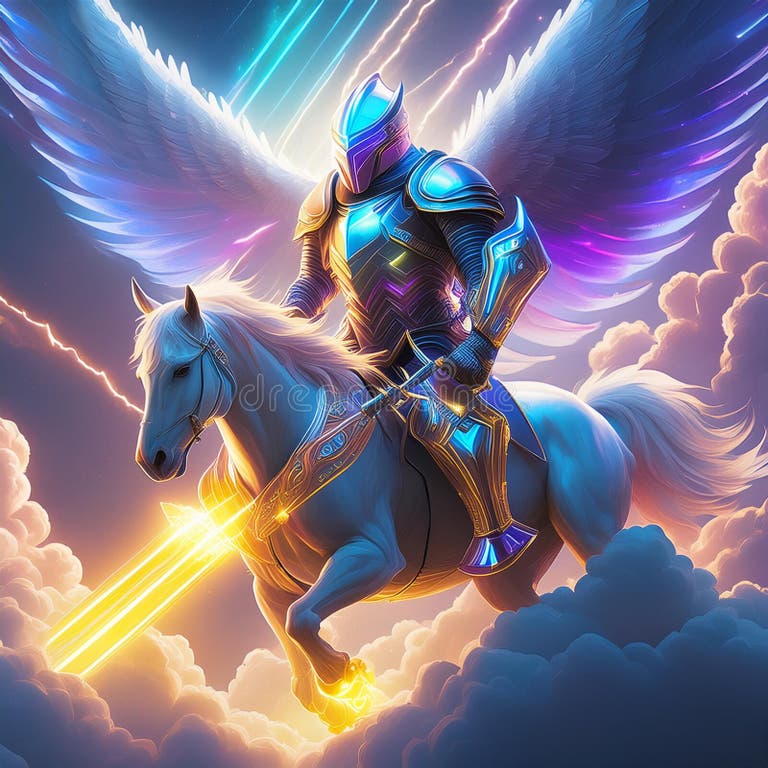Sky Knight: Champion of the Celestial Realm Riding a Winged Cloud Steed ...