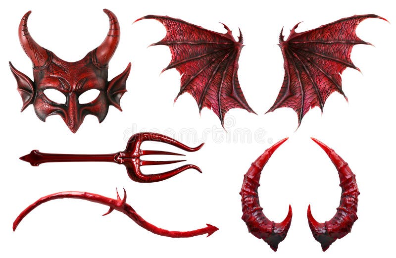 Set of Devil Demon Satan Red Costume Accessory, Masquerade Mask, Wings ...