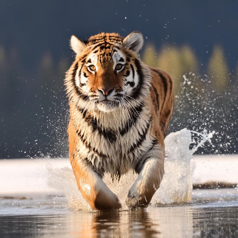 Siberian Tiger Running through Water Stock Illustration - Illustration ...