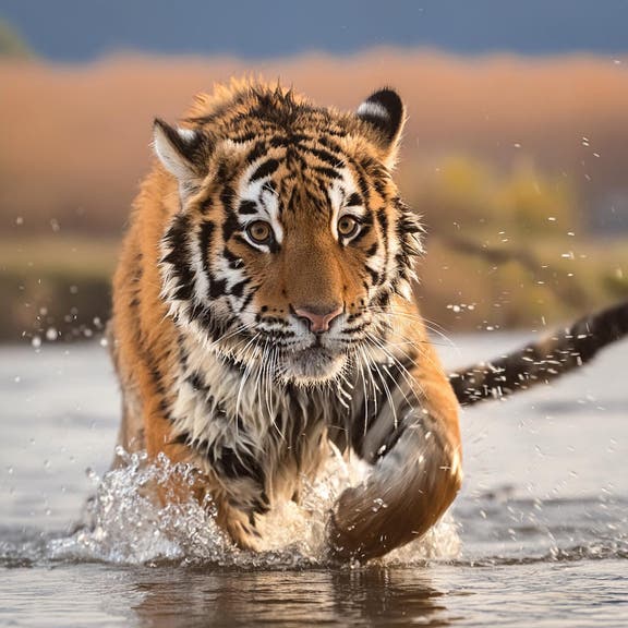 Siberian Tiger Running through Water Stock Illustration - Illustration ...