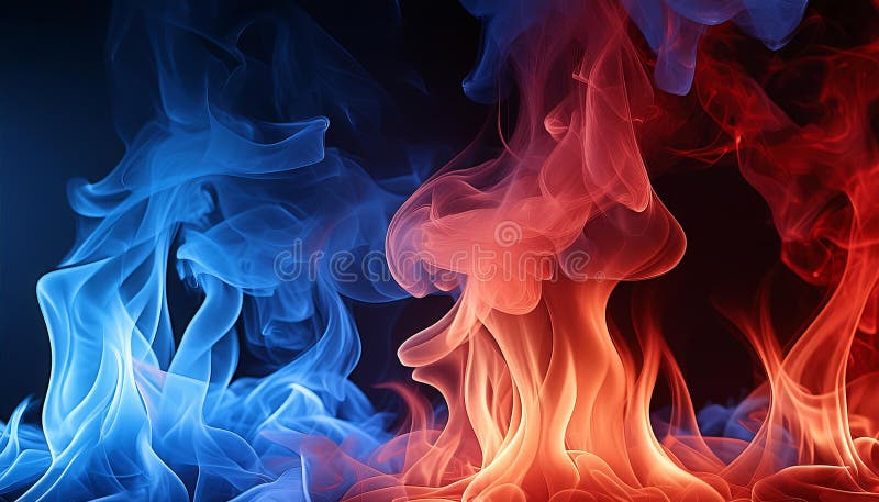Blue and Red Fire on Dark Backdrop Stock Illustration - Illustration of ...