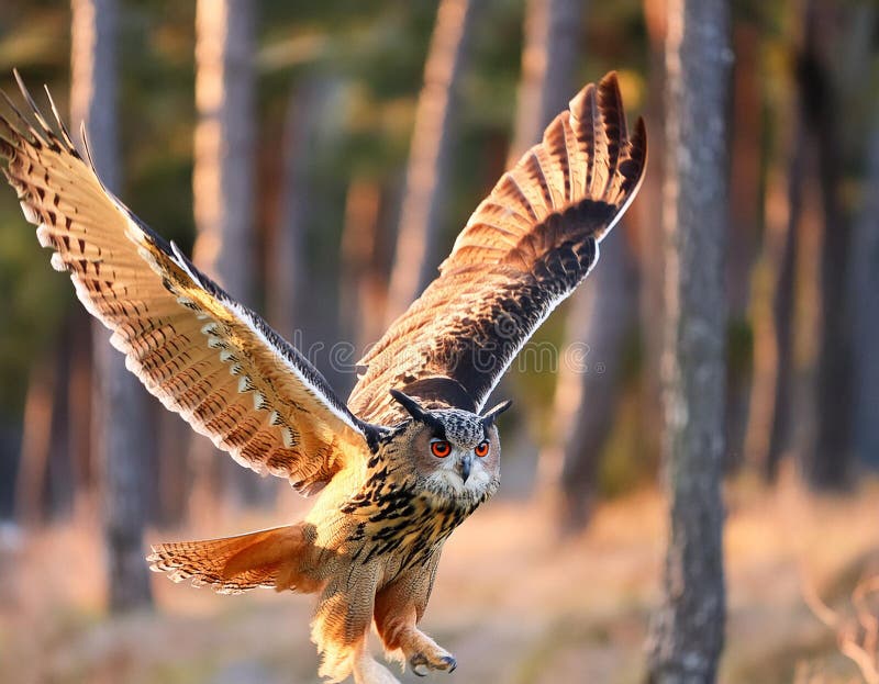 Eurasian Eagle-owl - Bubo Bub. Eurasian Eagle-owl in Flight Stock ...