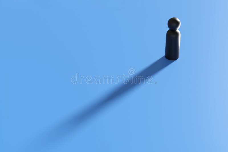 Black Peg Person Doll Model Casting Long Shadow on a Light Blue ...