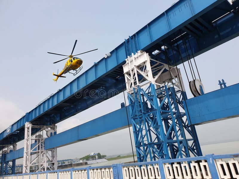 Emergency Rescue Chopper Landing Stock Image - Image of bridge ...