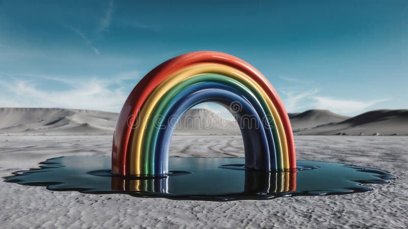 Concept Depicting a Barren Grey Wasteland with a Rainbow in a Pool of ...