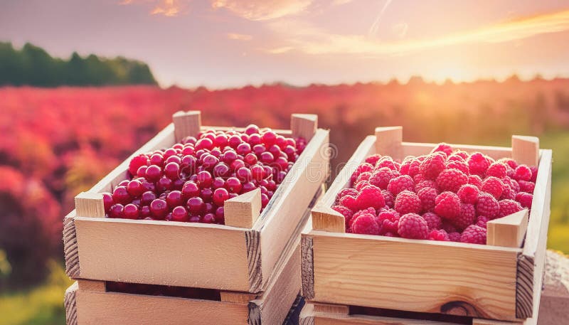 Generated Image Two Wooden Boxes of Ripe Tasty Juicy Berries ...