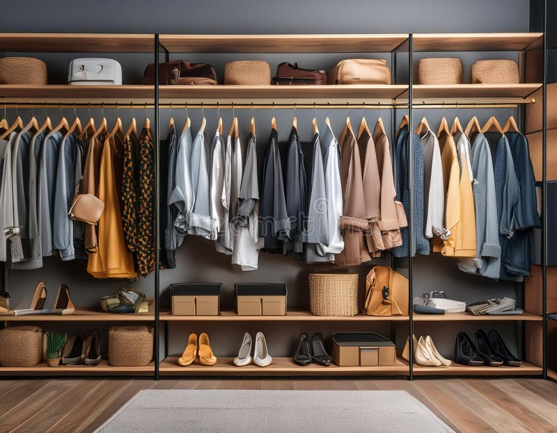 Large Wardrobe with Different Clothes, Home Stuff and Shoes Stock ...