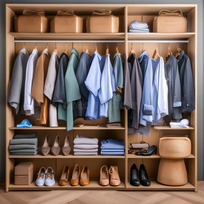 Large Wardrobe with Different Clothes, Home Stuff and Shoes Stock ...