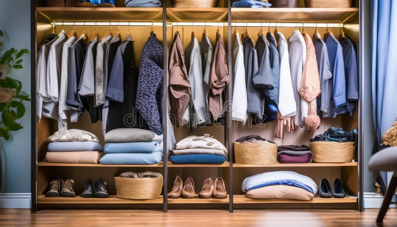 Large Wardrobe with Different Clothes, Home Stuff and Shoes Stock ...