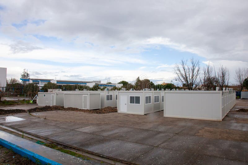 Modular Containers at a Construction Site. Stacked Units Form Temporary ...