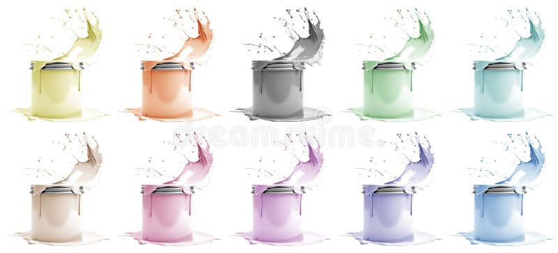 Set of Splash Spill Flow Paint Tin Can with Pastel Colours of Yellow ...