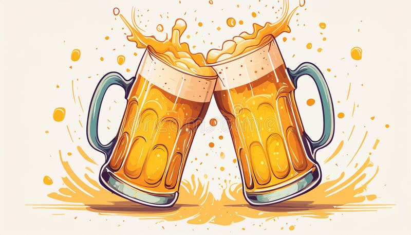 Two Toasting Beer Mugs, Cheers. Clinking Glass Tankards Full of Beer ...