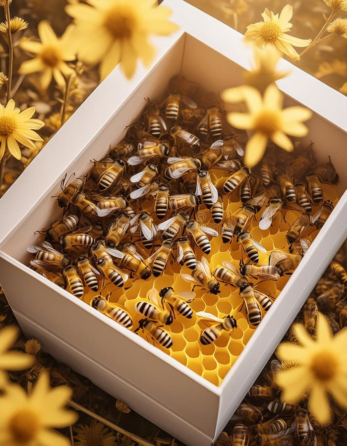 Swarming Bees in a Honey Box: a Beekeeping Overview Stock Illustration ...