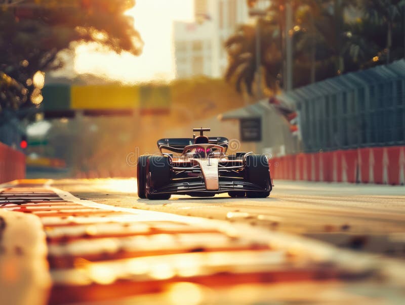 Formula 1 Car in Singapore at Sunset Stock Illustration - Illustration ...