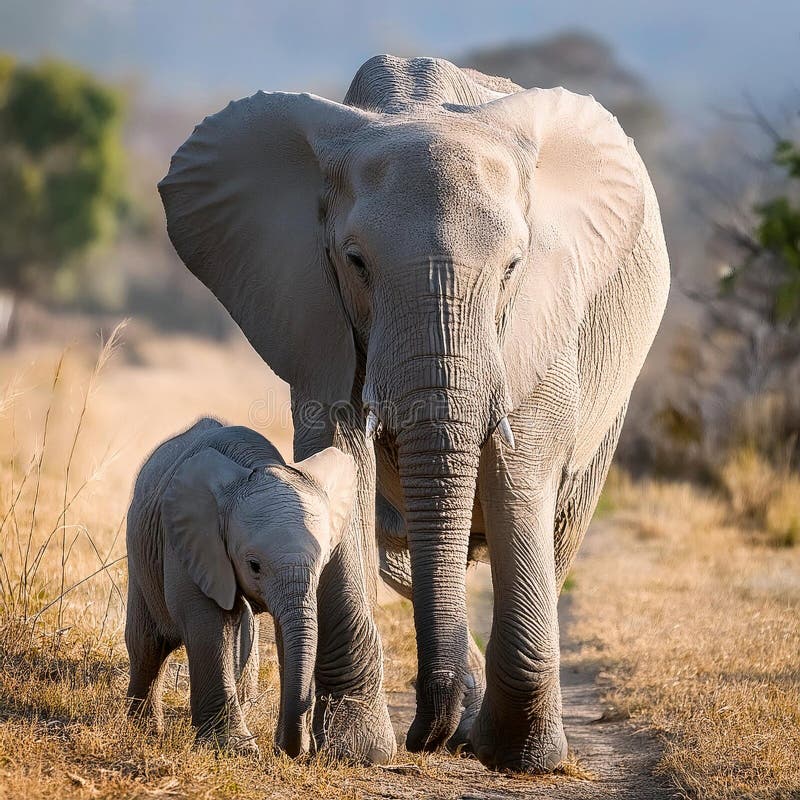 Elephant. a Herd of Wild Elephants Walk through the Savanna. (Loxodonta ...