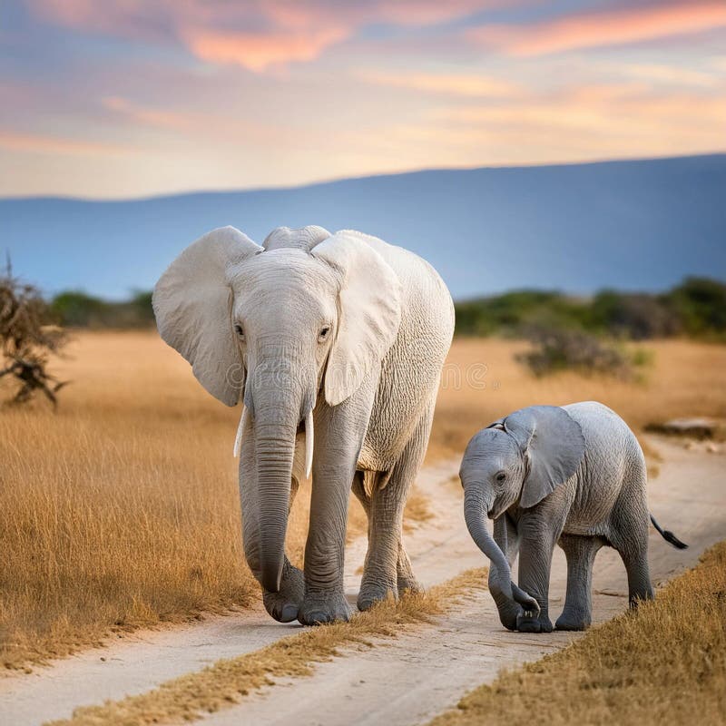 Elephant. a Herd of Wild Elephants Walk through the Savanna. (Loxodonta ...