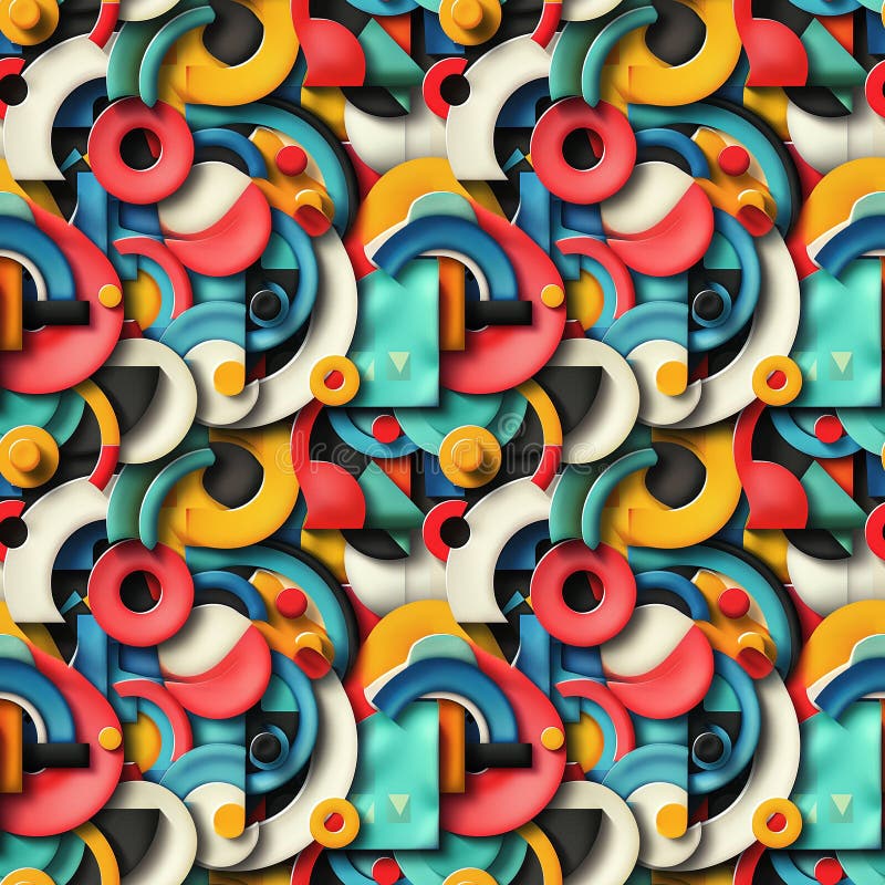 Abstract Colorful Geometric Pattern with Overlapping Circles, Arcs, and ...