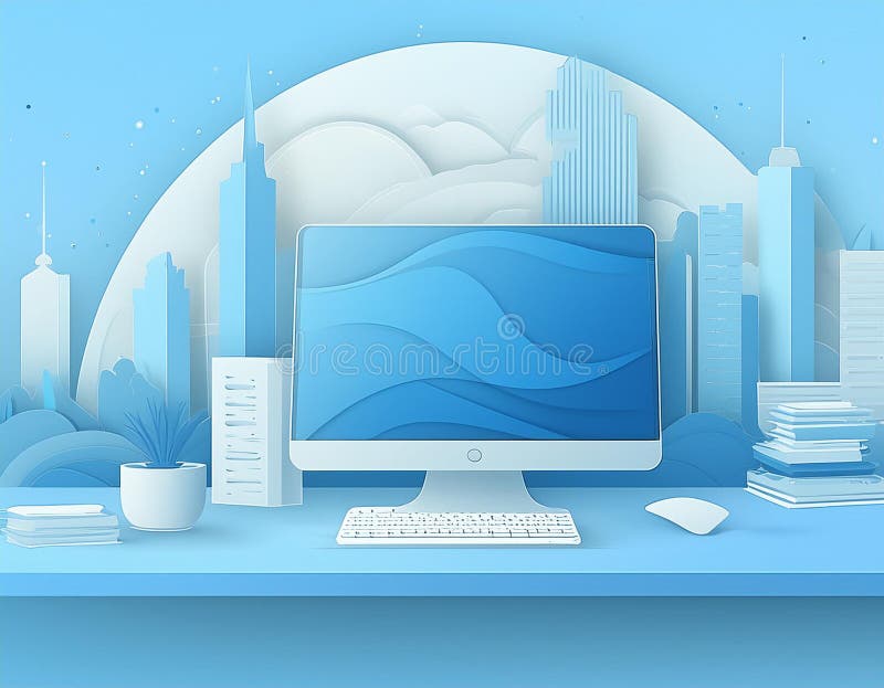 Simple Light Blue Computer Banner from Vector. Stock Illustration ...