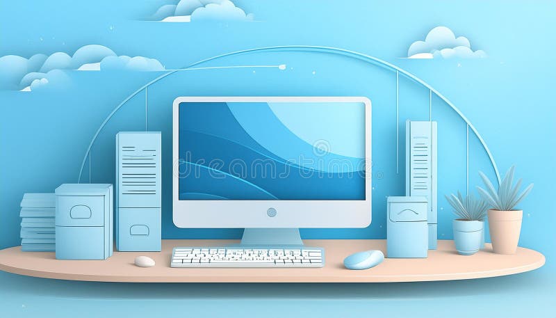 Simple Light Blue Computer Banner from Vector. Stock Illustration ...