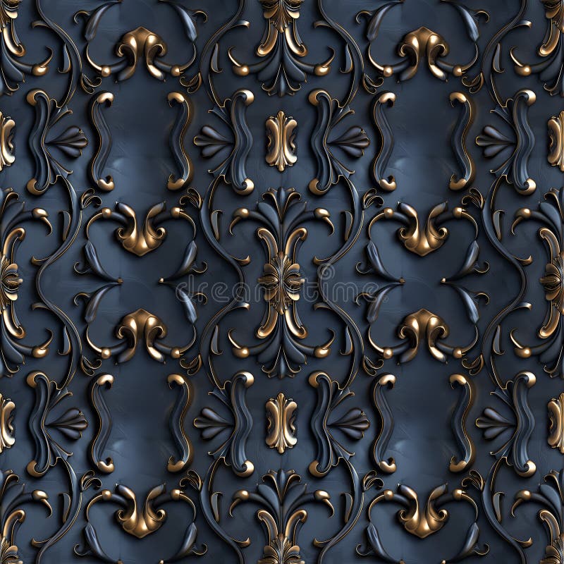 Intricate Gold and Black Floral Pattern on Dark Background Stock ...