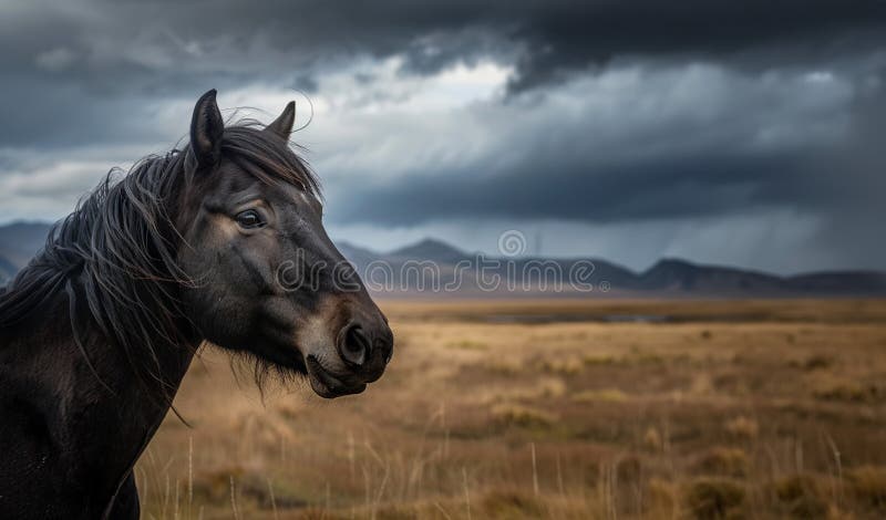 Wild Mustang Portrait in Open Space Stock Illustration - Illustration ...