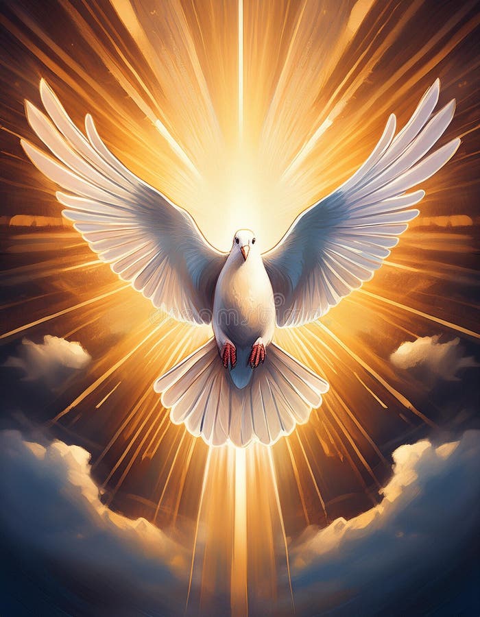 A Dove Descending with Rays of Light Stock Illustration - Illustration ...