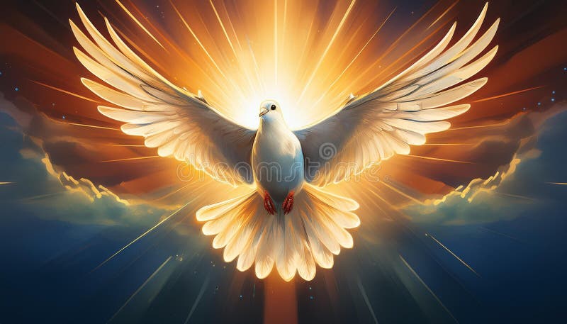Dove Descending with Light Rays at Pentecost Celebration Stock ...