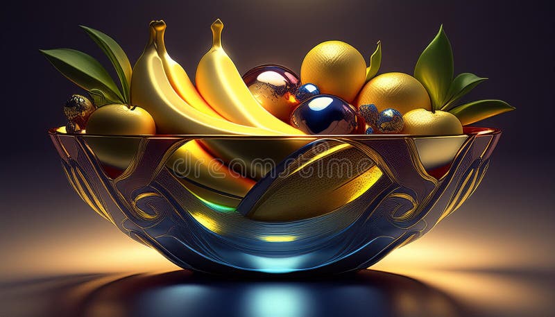 A Futuristic Fruit Bowl Containing a Variety of Fruits Like Bananas ...