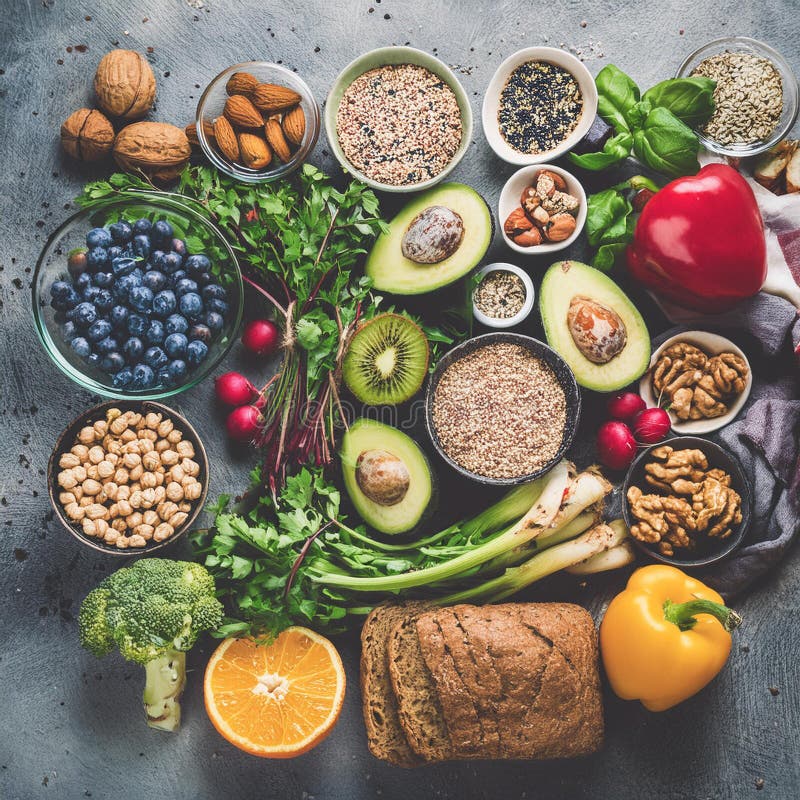 Assortment of Vegan, Vegetarian, Balanced Diet Foods, Wide Composition ...