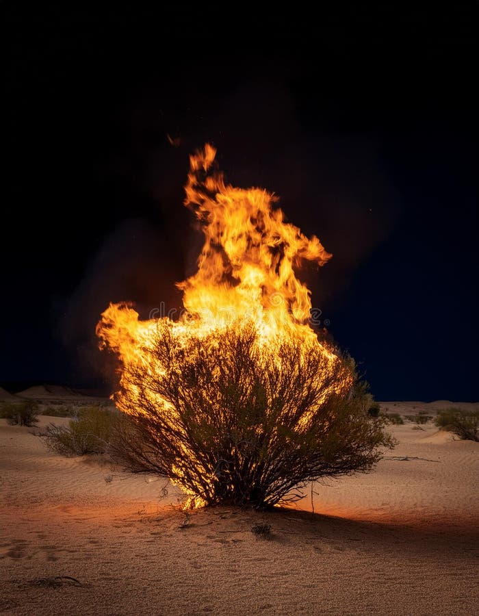 The Burning Bush in the Desert Stock Illustration - Illustration of ...