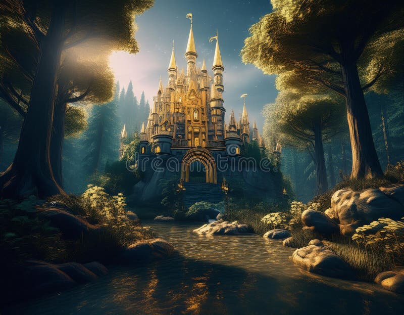 An Opening in the Golden Forest, Revealing a Magic Castle Stock ...