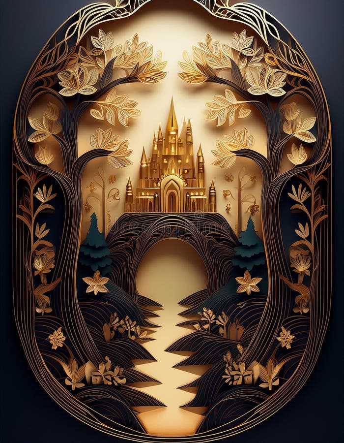 An Opening in the Golden Forest, Revealing a Magic Castle Stock ...