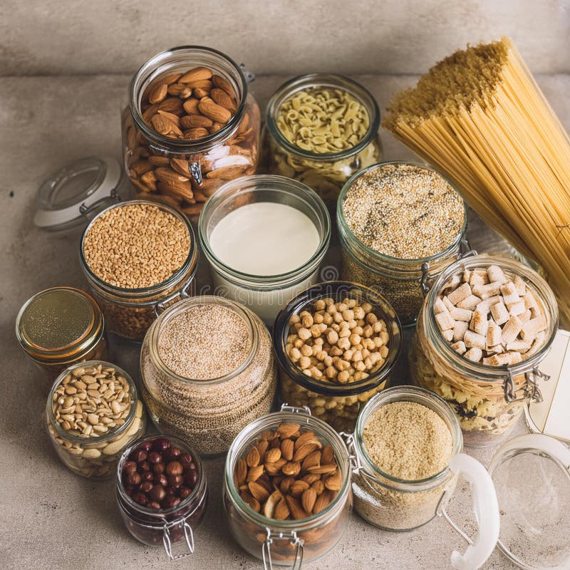 Rustic Kitchen Food Storage Arrangement Over Kitchen Counter. Stock ...