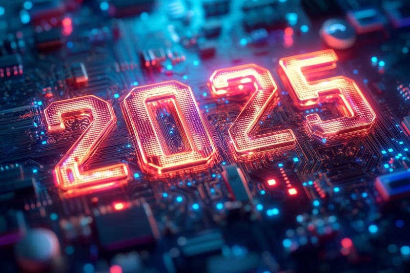 2025 Tech Future Concept. Happy New Year. Technology Era Stock ...