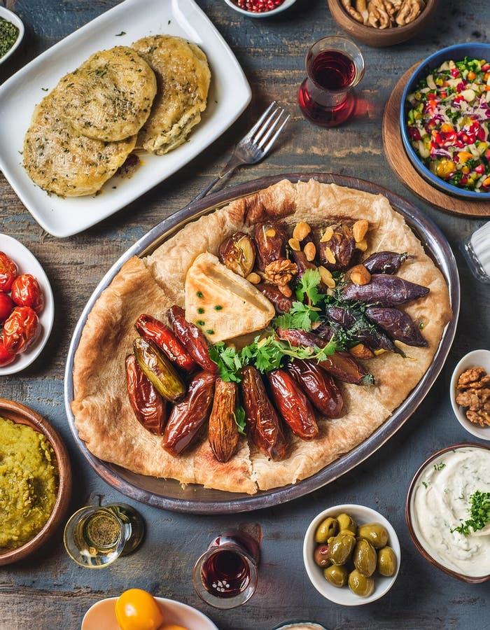 Ramadan Iftar Dinner Table with Traditional Turkish Foods. Muslim ...