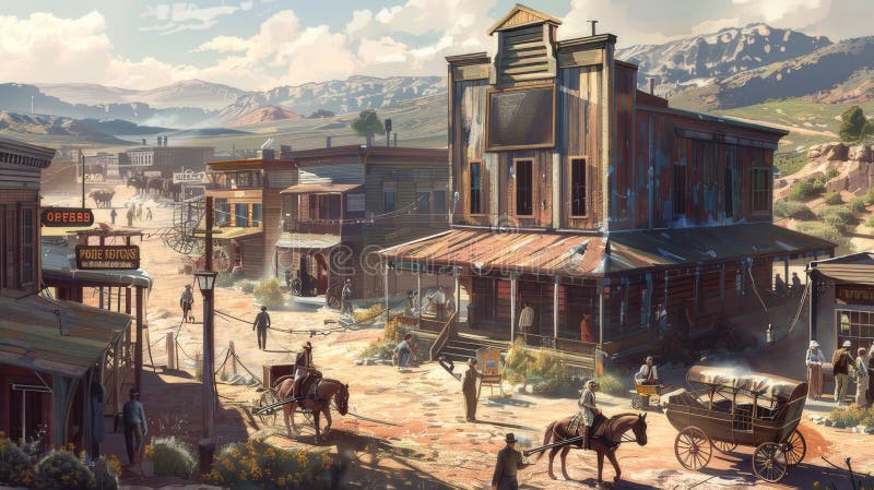 Bustling Wild West Post Office in Rustic Frontier Town Setting Stock ...