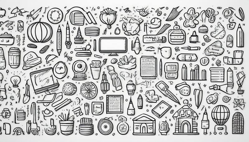 Whimsical Doodle Icons: Playful Symbols of Everyday Life Stock ...