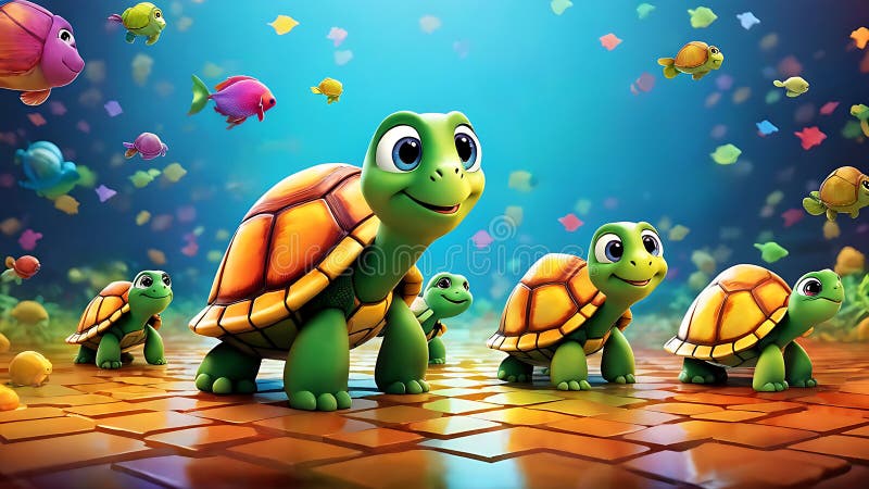 Cute Turtles Cartoon Characters Set. Vector Illustration with Cartoon ...