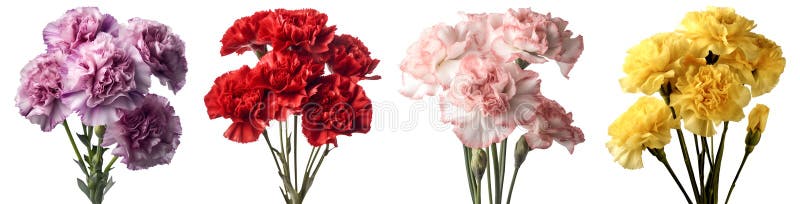 Set Bunch Bouquet of Colourful Purple Violet, Red, Yellow, Zenith Stalk ...