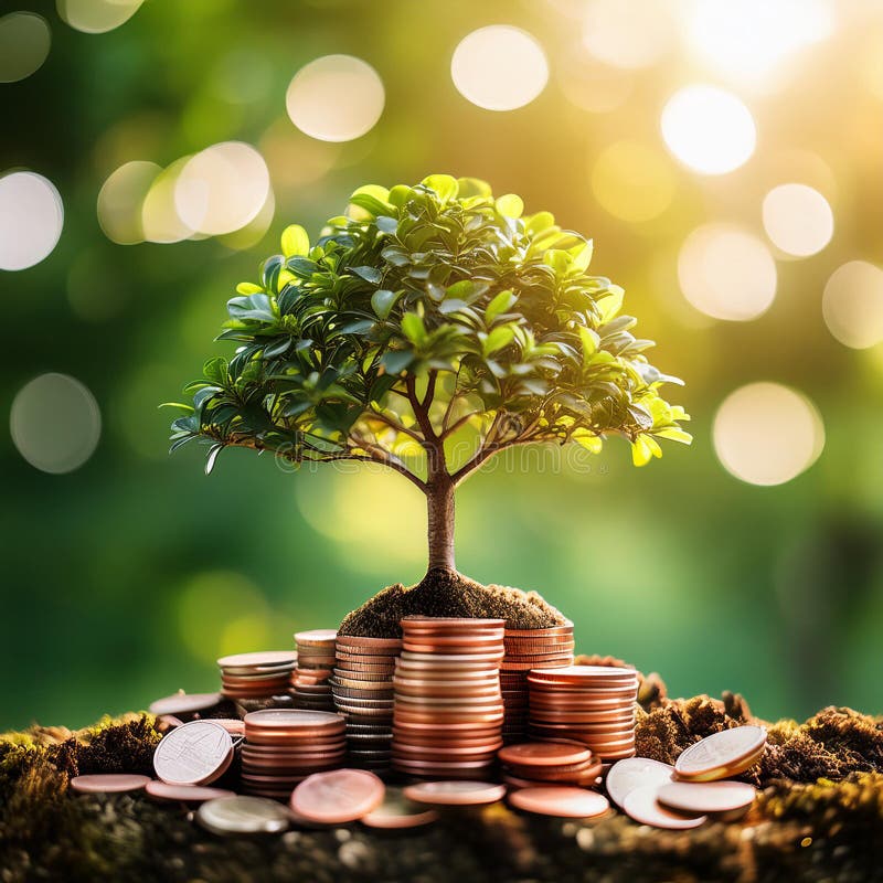 Coin Tree the Tree Grows on the Pile. Saving Money for the Future Stock ...