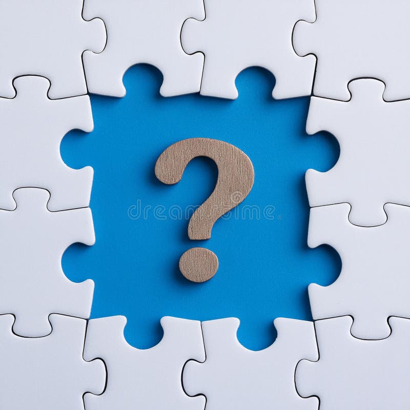 Elevated View of Question Mark Icon on White Puzzle Over the Blue ...
