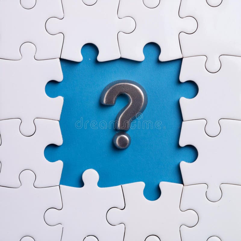 Elevated View of Question Mark Icon on White Puzzle Over the Blue ...
